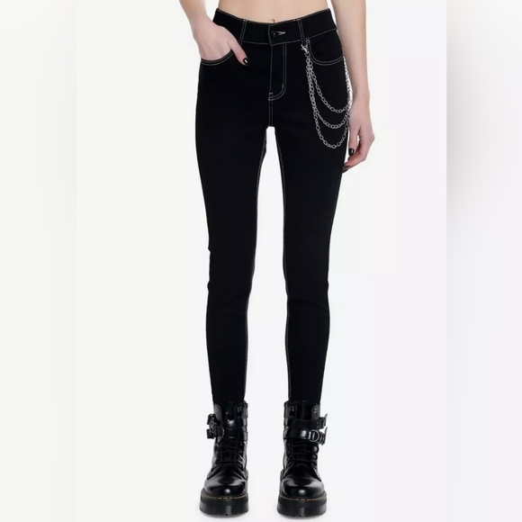 Hot Topic | Jeans | Hot Topic Gothic Black White Stitch Side Chain ...
